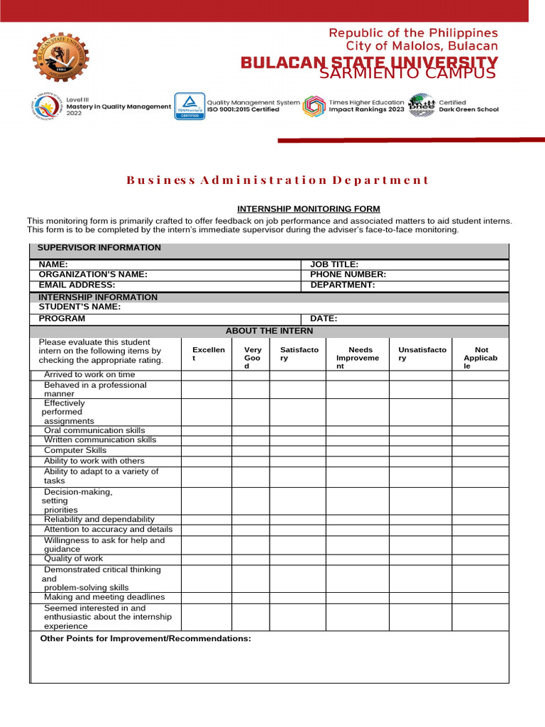 F5 Internship Monitoring Form | PDF