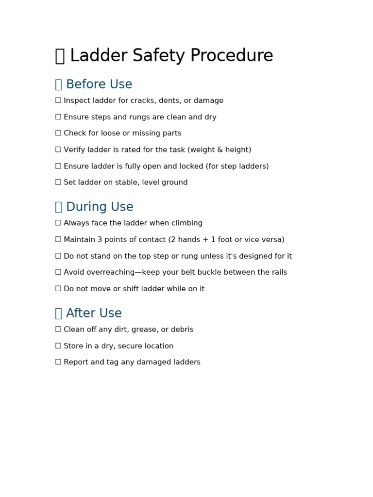 Ladder Safety Procedure | PDF