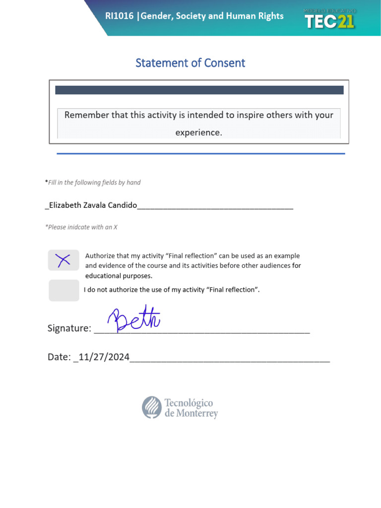 Consent Statement for Educational Use | PDF