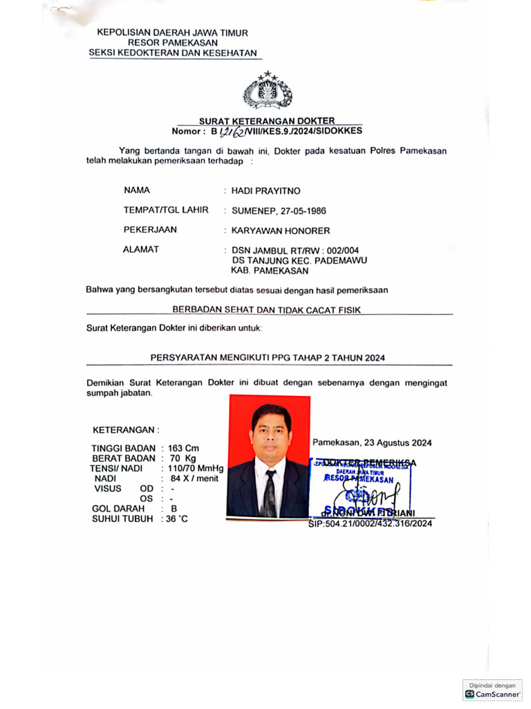 Hadi Prayitno - PGSD - Scan Keterangan Sehat | PDF