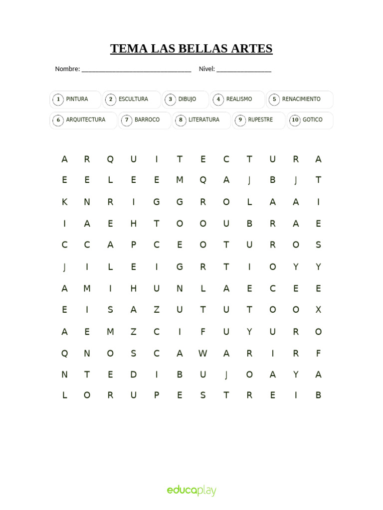 Sopa de Letras Bellas Artes | PDF