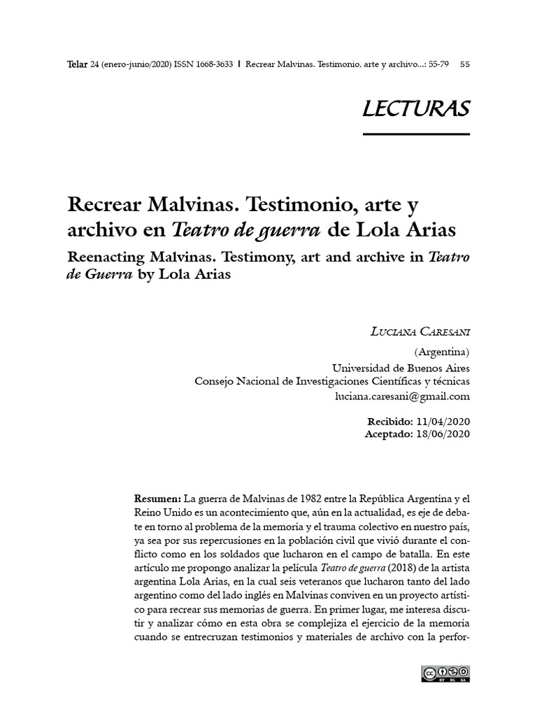 Recrear Malvinas. Testimonio, Arte y Archivo - Luciana Caresani | PDF ...