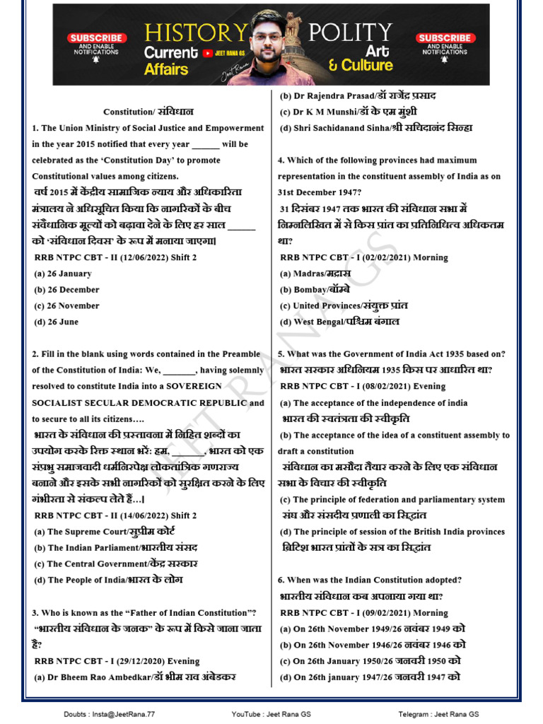 RRB NTPC-Polity-GK-PYQs-Jeet-Rana-GS | PDF