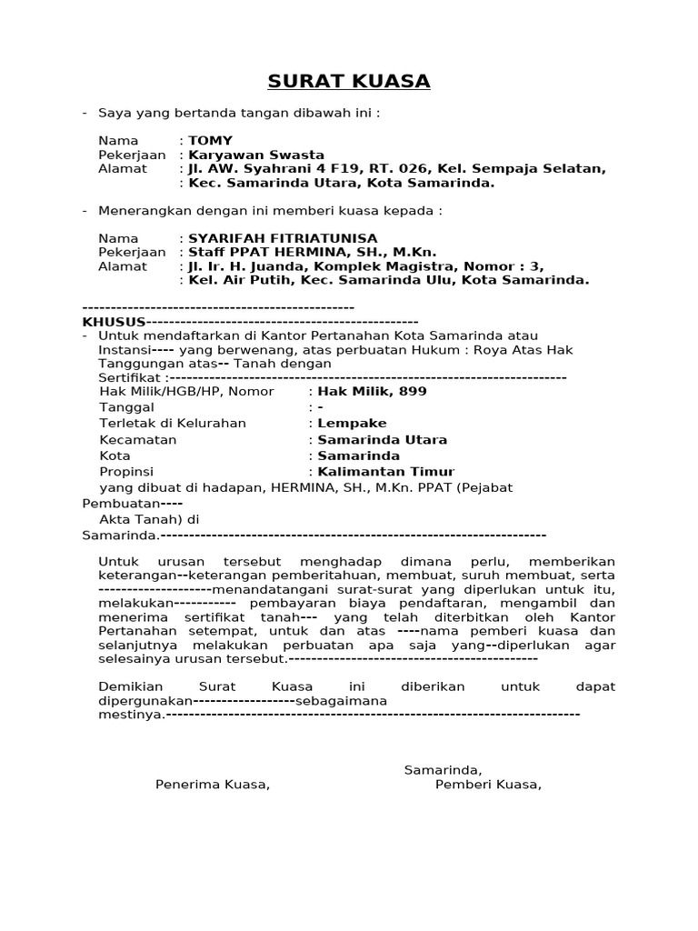 Surat Kuasa Roya | PDF