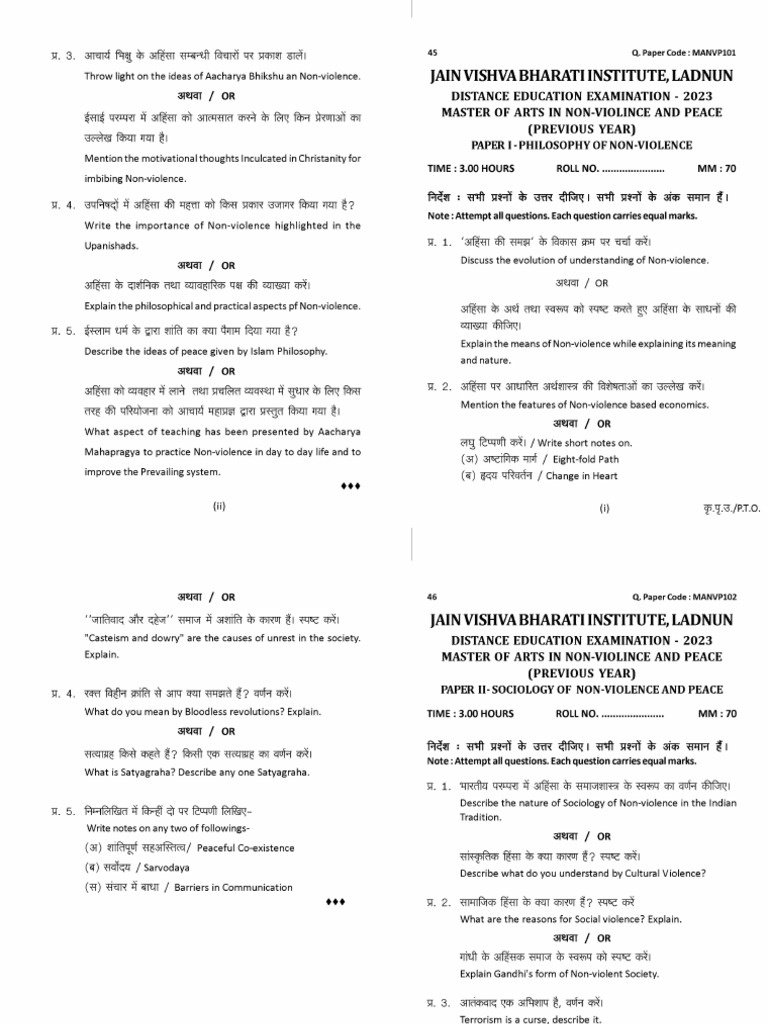 Ma NVP Previous Question Papers 2023 (Merge File) | PDF