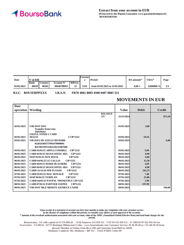 Releve Compte 31 01 2025-1744182009817-En | PDF | Banking Technology | Personal Finance
