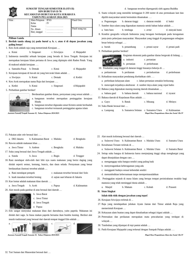 Soal Asesmen Sumatif Tengah Semester II IPAS 2024-2025 | PDF