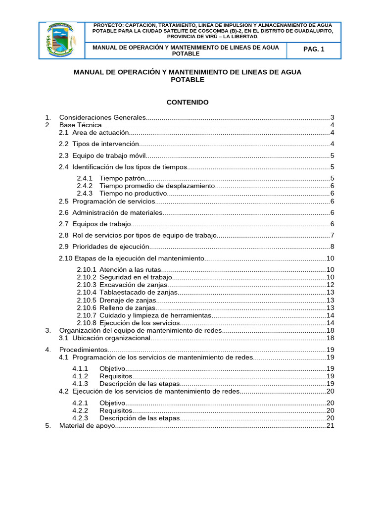 Manual de O&m Redes Agua | PDF | Agua | Alcantarillado