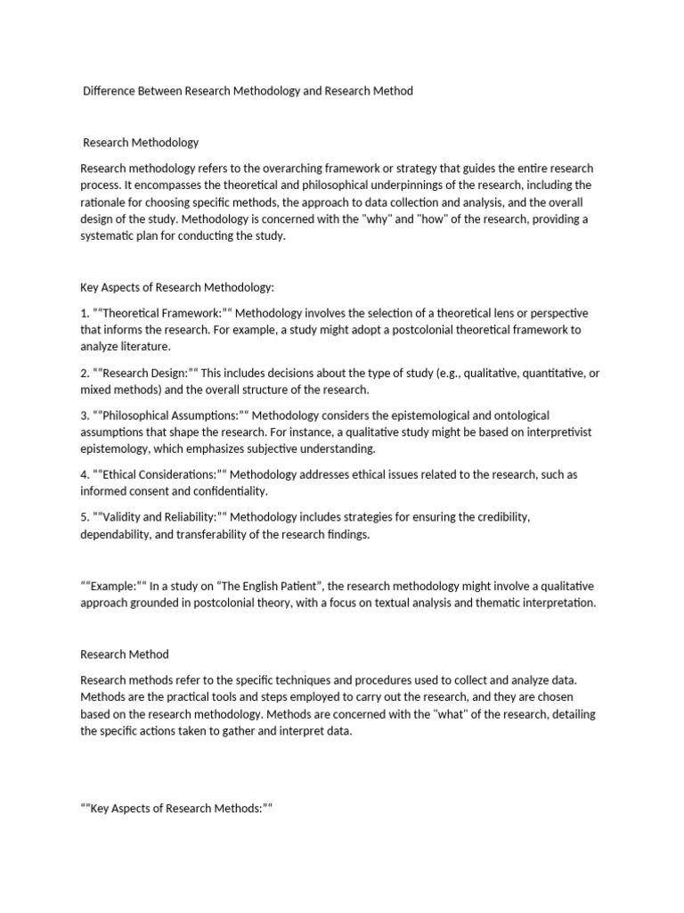 Difference Between Research Methodology and Research Method | PDF | Methodology | Qualitative ...