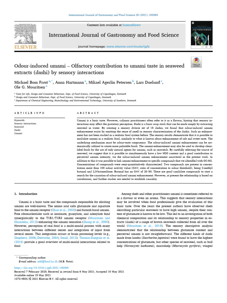 Frost2021.Odour-Induced Umami - Olfactory Contribution To Umami Taste in Seaweed Extracts (Dashi ...