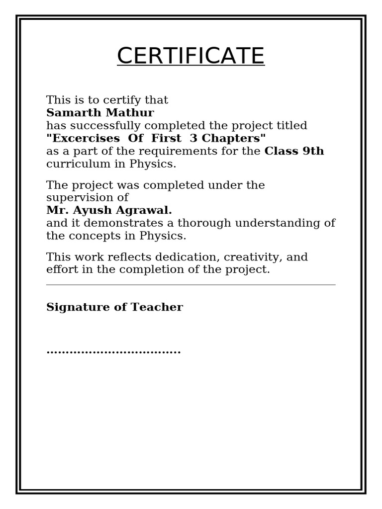 Physics Certificate | PDF