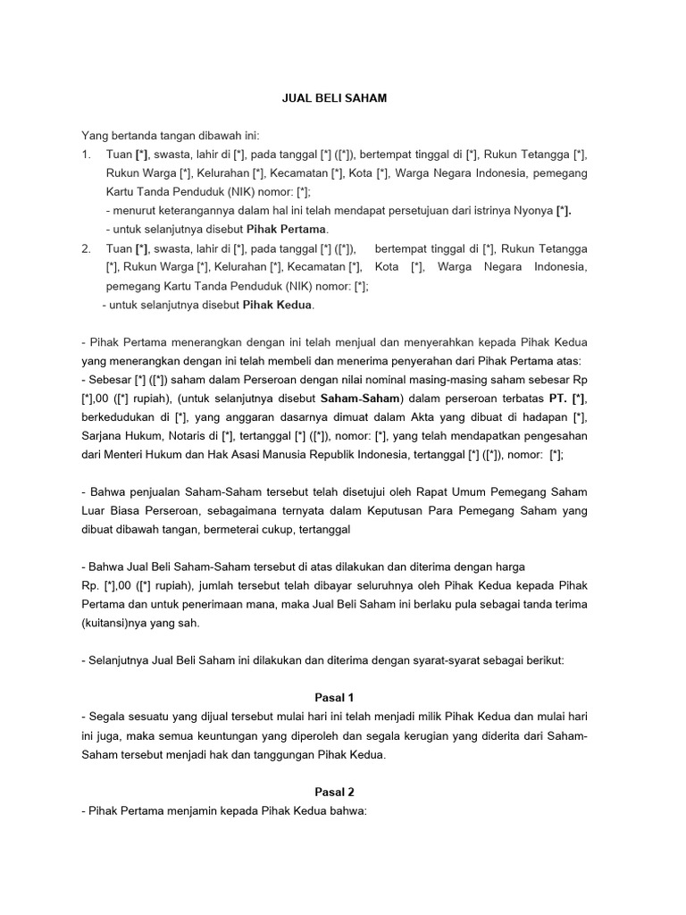 Surat Jual Beli Saham Resmi | PDF
