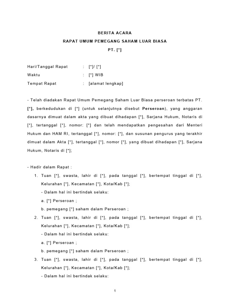 Contoh BA RUPS Peralihan saham | PDF