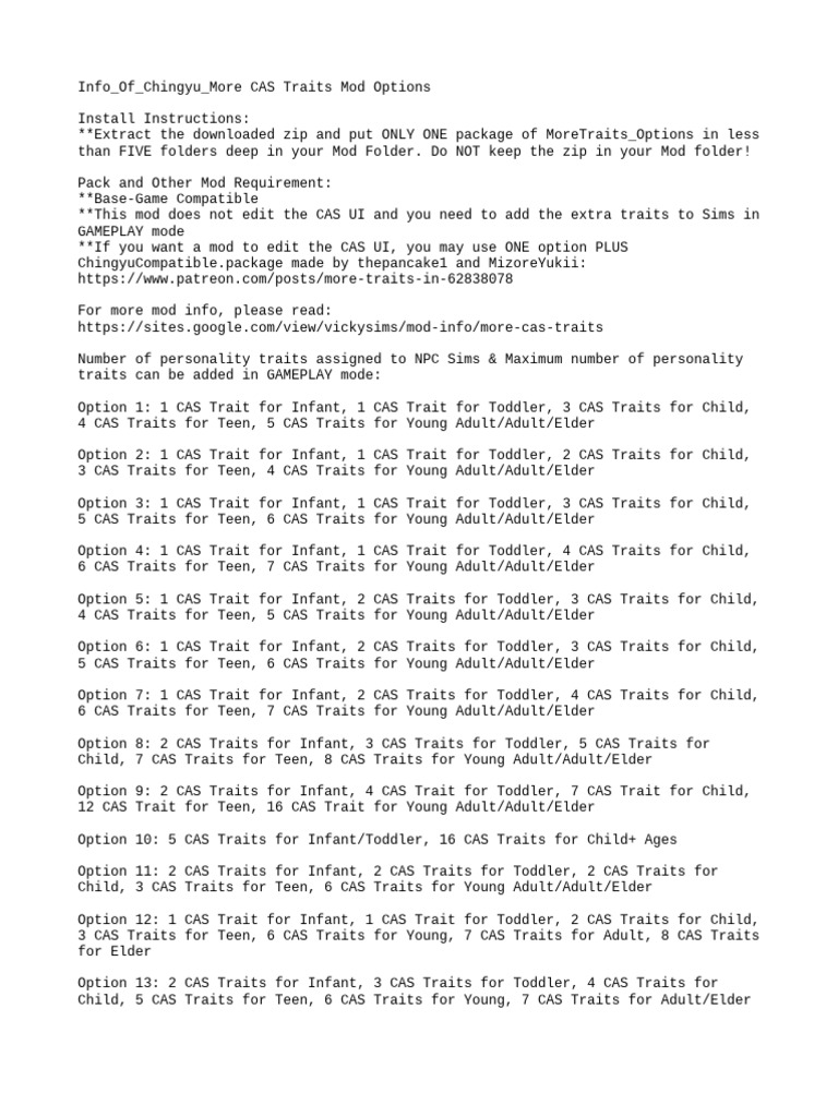 Info of Chingyu MoreTraitsMod | PDF | Video Games | Gaming
