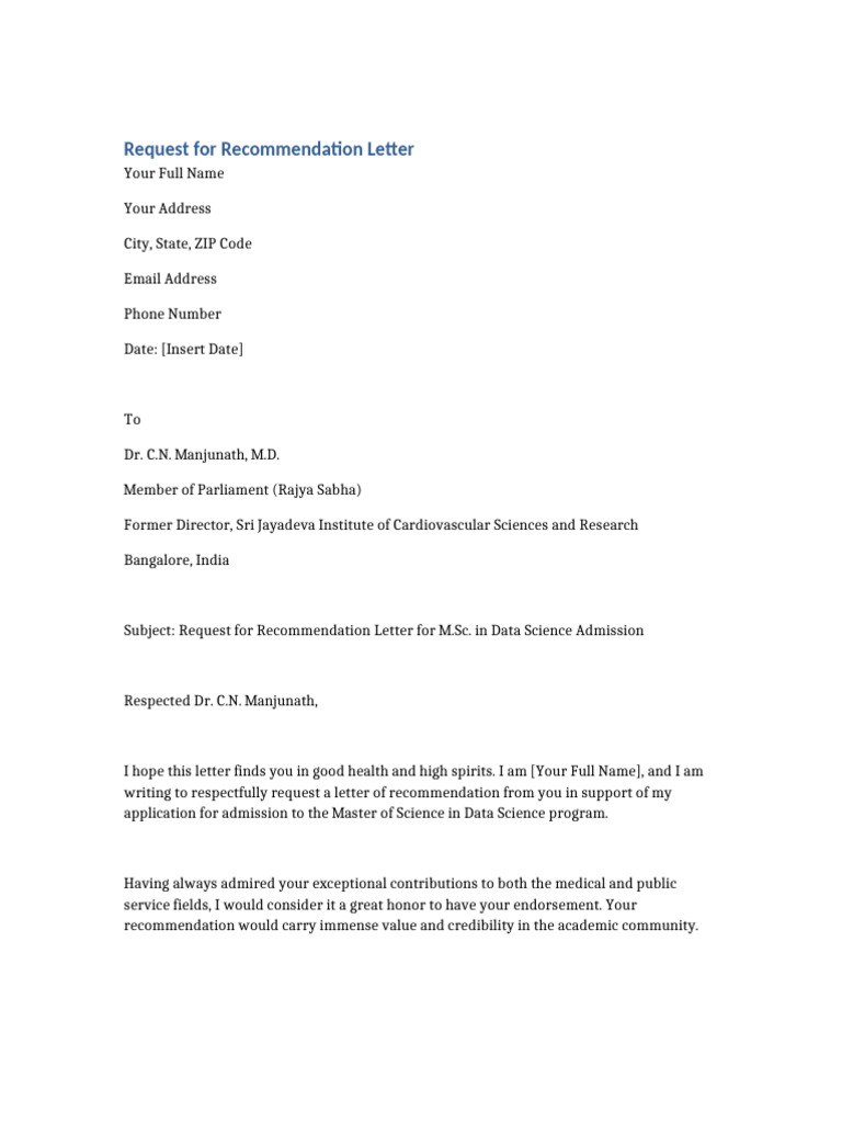 Request Letter For Recommendation | PDF