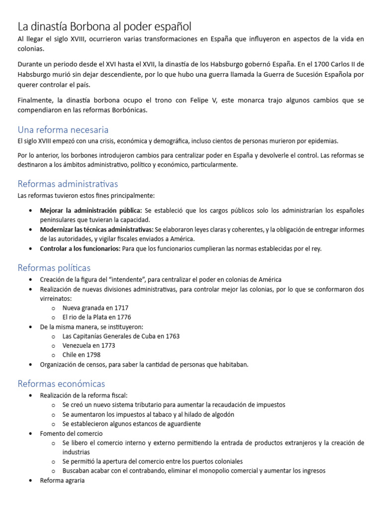La Dinastía Borbona Al Poder Español | PDF | Imperio español | España