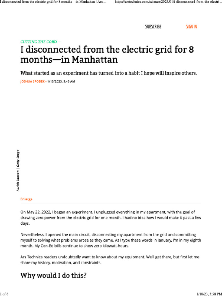 I Disconnected From The Electric Grid For 8 Months-In Manhattan Ars Technica | PDF | Sustainability