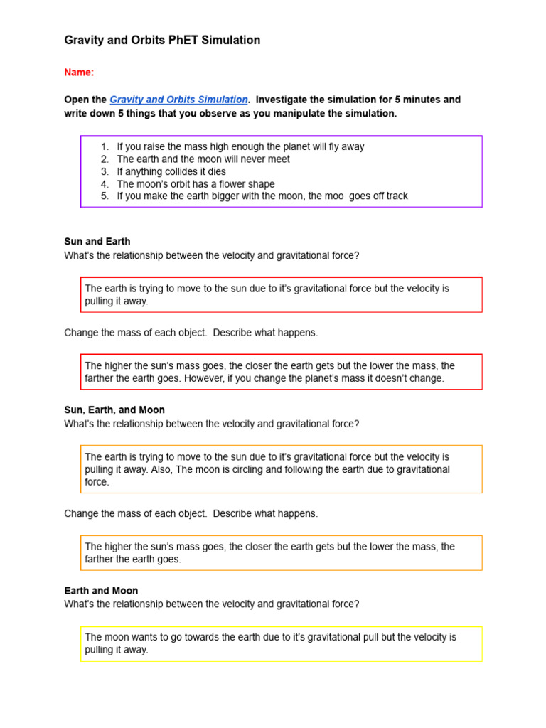 Gravity and Orbits Simulation Insights | PDF