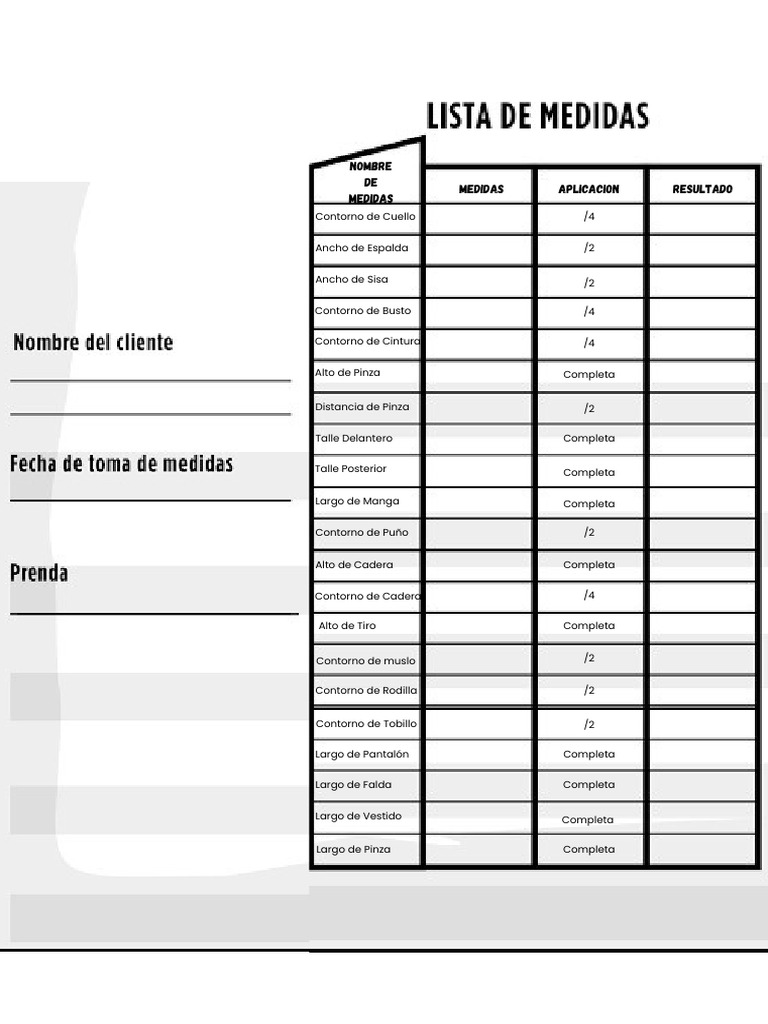 Lista de Medidas | PDF