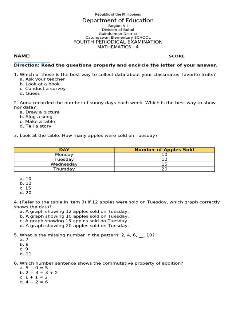 4th Grade Math Periodic Exam Guide | PDF | Numbers | Decimal
