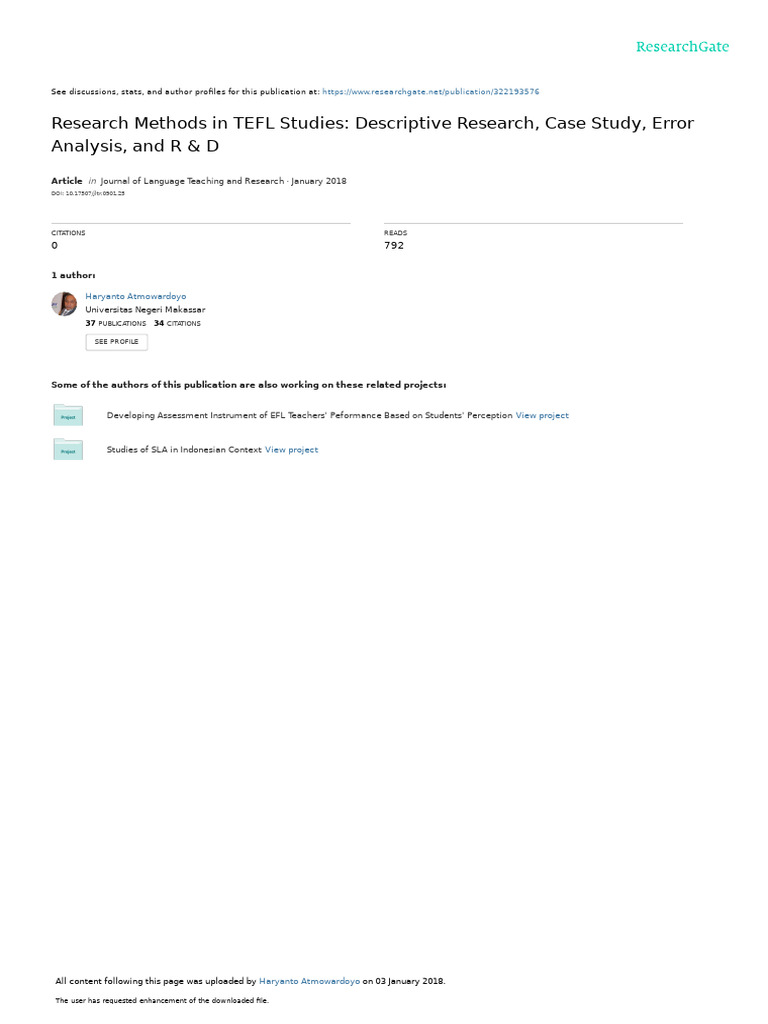 Research Methods in Tefl Studies Descriptive Resea | PDF | Methodology | Second Language