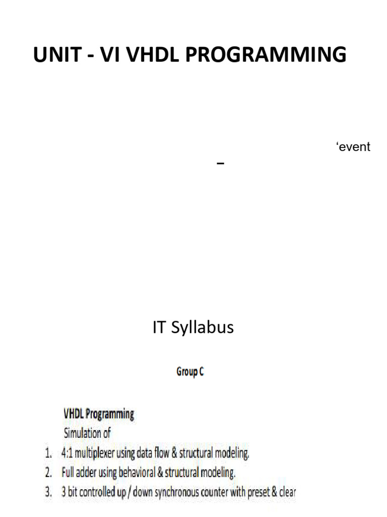 Unit Vi Vhdl Programming 6 Hours | PDF | Vhdl | Hardware Description Language