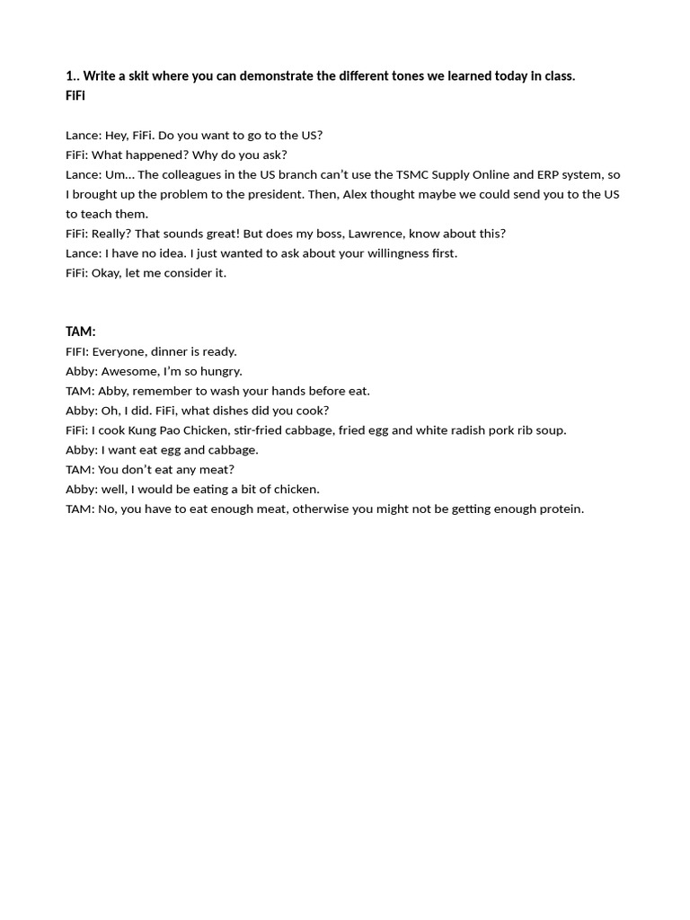 Skit on Tones and Dialogue Practice | PDF