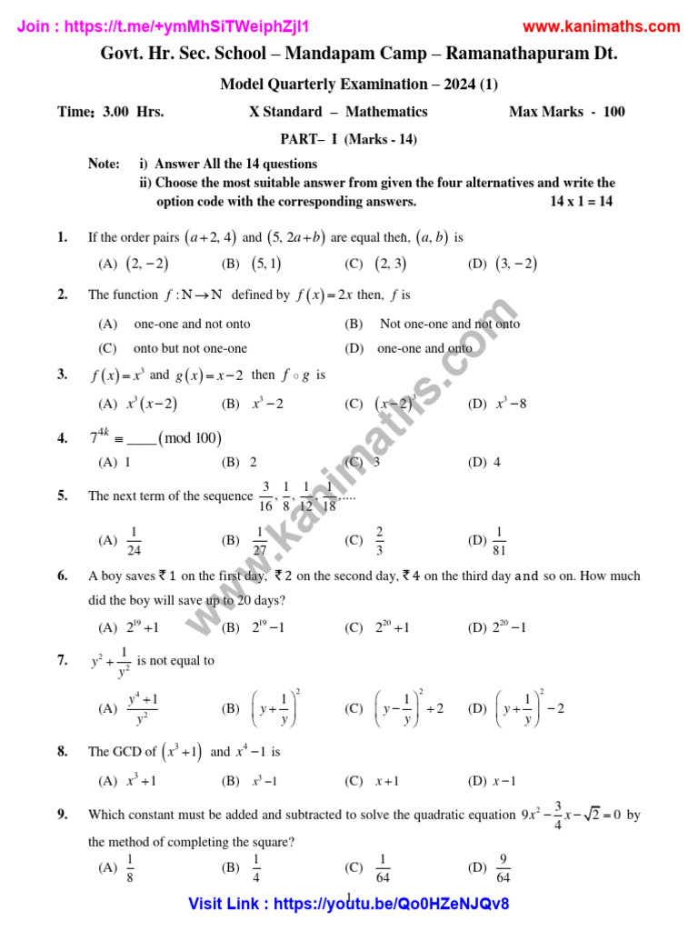 KANI MATHS_ 10_MATHS_EM_QUARTERLY_EXAM_2024_MODEL__240917_084058 | PDF | Geometry | Mathematical ...