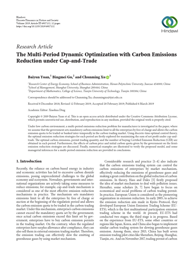 The Multi-Period Dynamic Optimization With Carbon EmissionsReduction ...