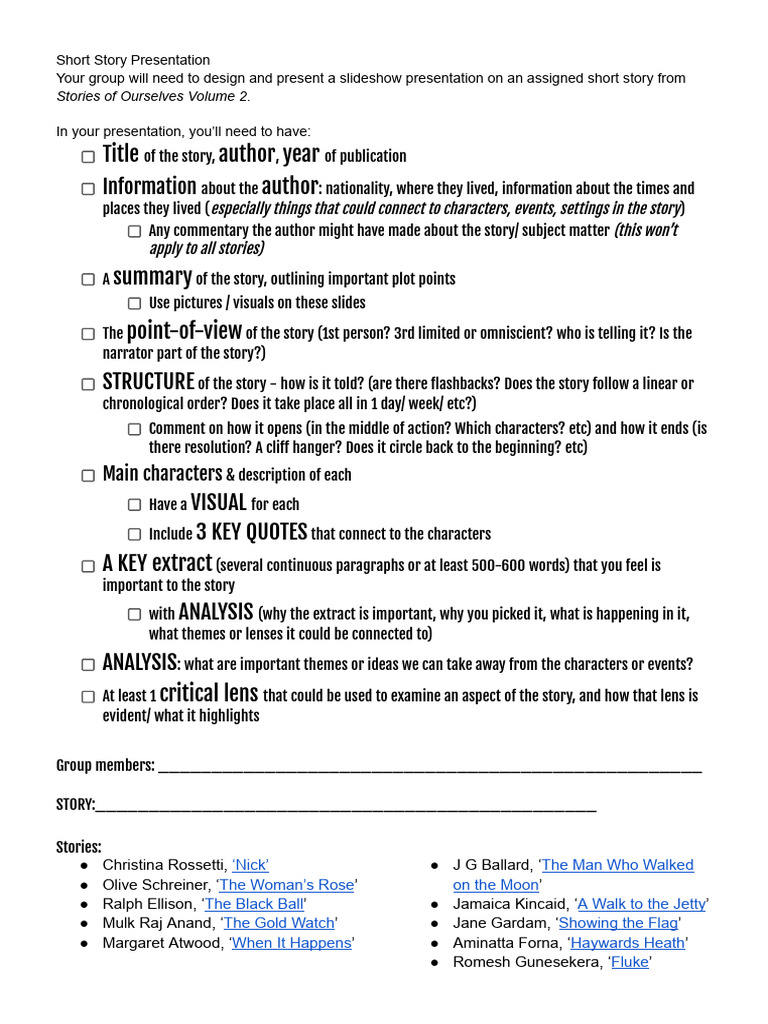 Short Story Presentation Guide | PDF
