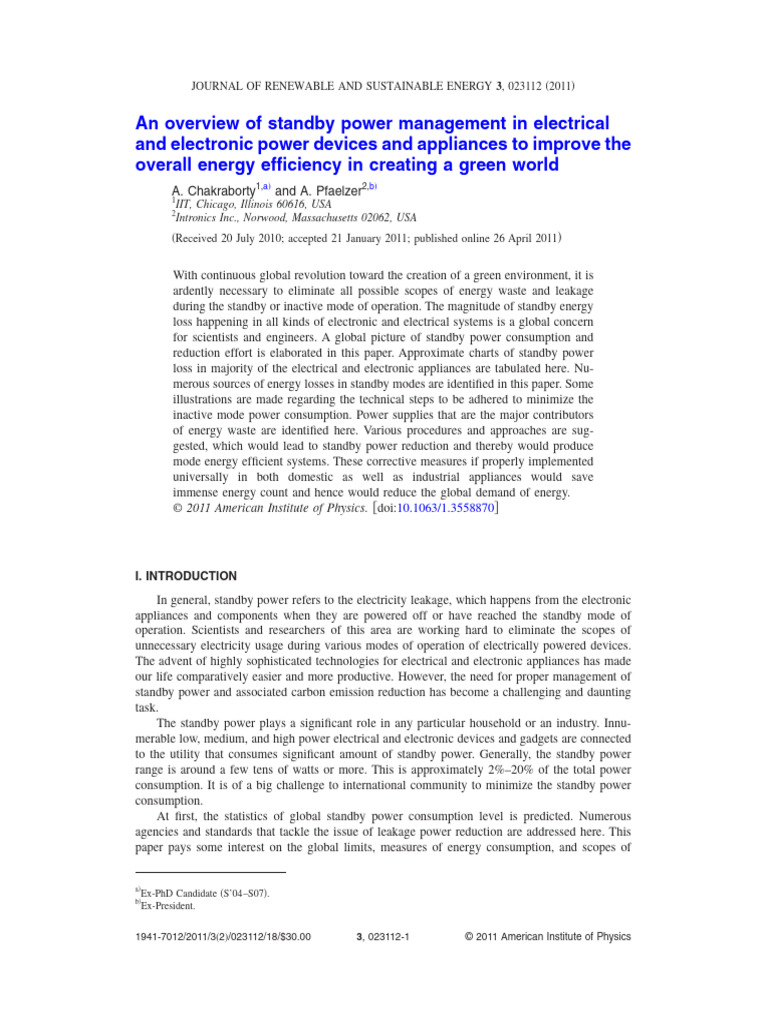 An Overview of Standby Power | PDF | Energy Conservation | Power Supply