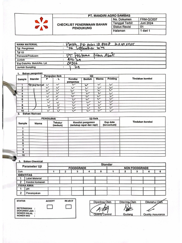 Form Kedatangan Plastik | PDF