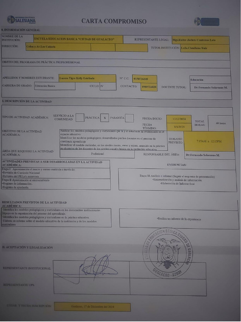 Carta de Compromiso Llenada | PDF