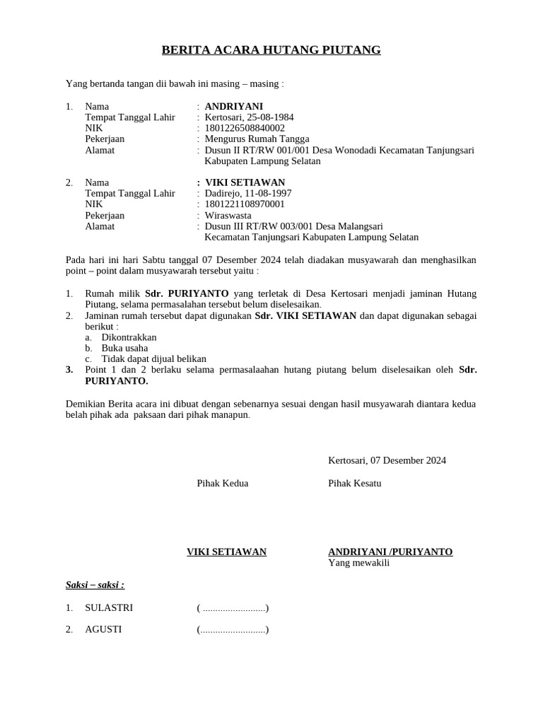 Berita Acara Hutang Piutang | PDF