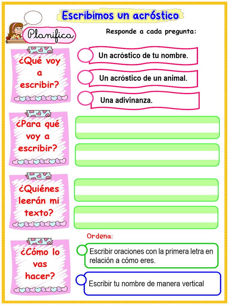 Ficha Elaboramos Acròstico de Nuestro Nombre para Conocernos Mejor ...