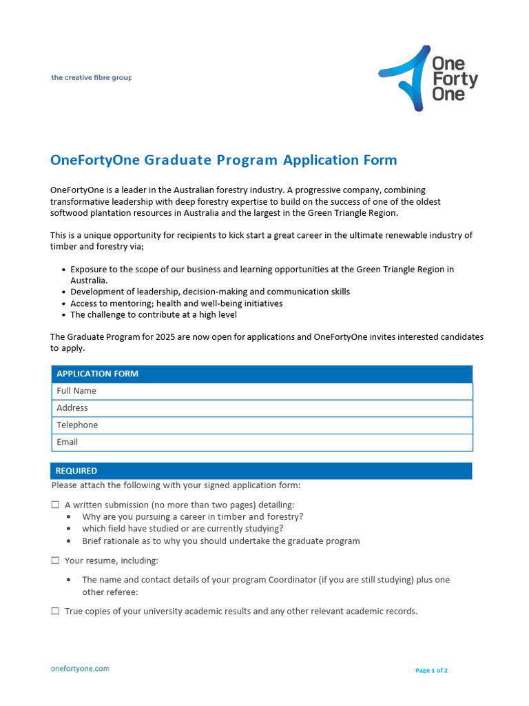 OneFortyOne Graduate Program Application | PDF