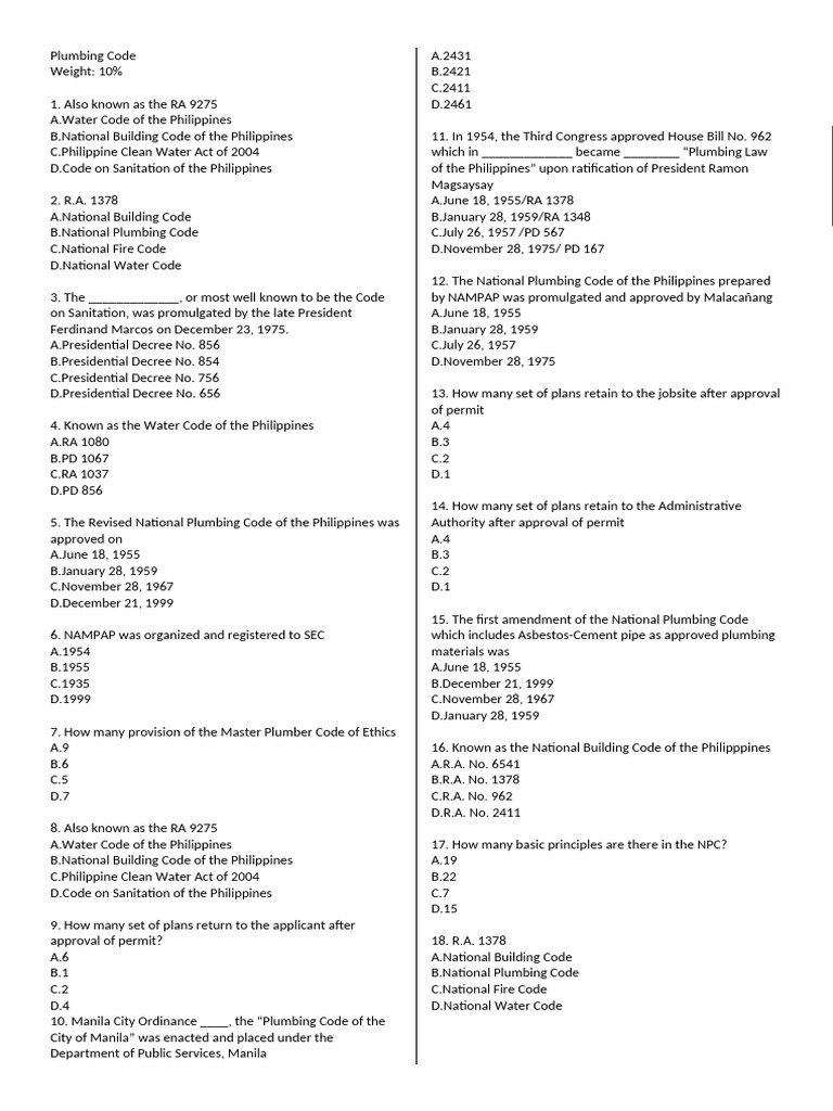 Philippine Plumbing Code Overview | PDF | Pipe (Fluid Conveyance) | Plumbing