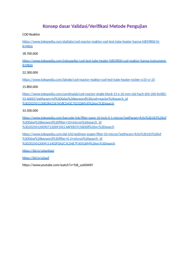 Konsep dasar Validasi Verifikasi Metode Pengujian | PDF