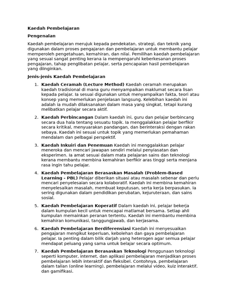 Kaedah Pembelajaran | PDF