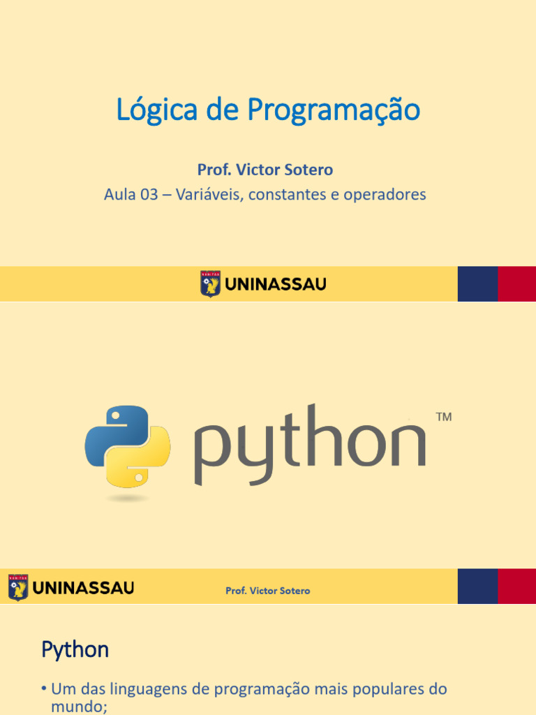 Lógica de Programação - Aula 03 | PDF | Python (linguagem de ...