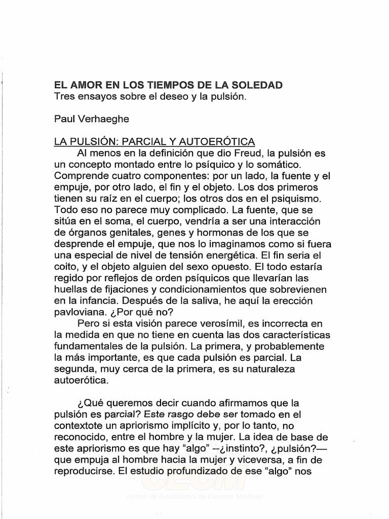 VERHAEGHE P. "La Wpulsión Parcial y Autoerótica". en El Amor en Tiempos ...