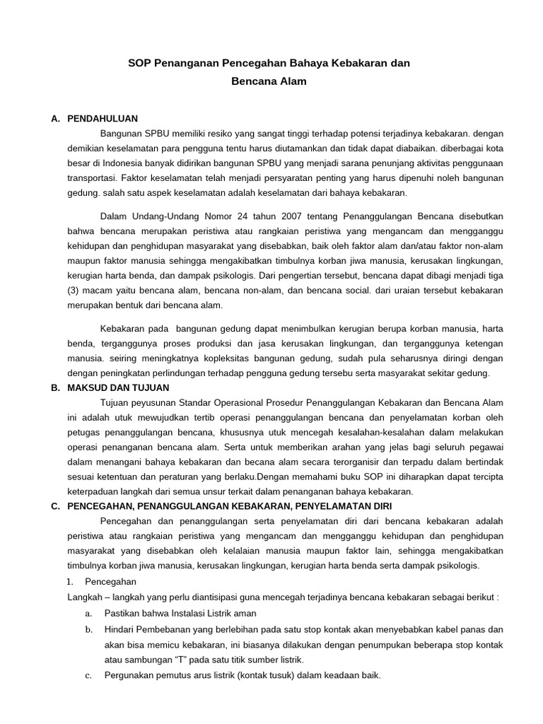 Sop Kebakaran Dan Bencana 1 | PDF