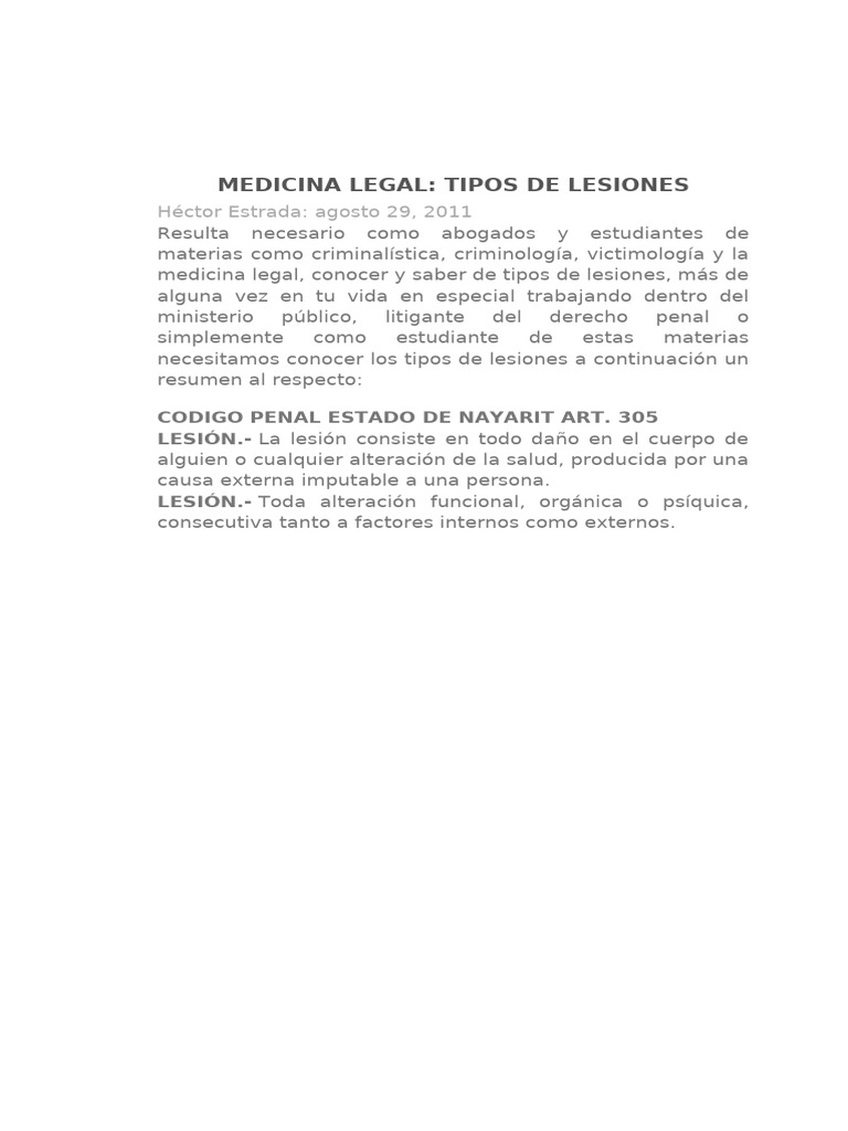 Medicina Legal Tipos de Lesiones | PDF