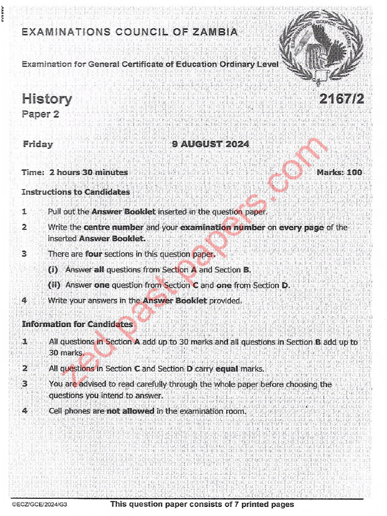 History Paper 2 2024 G.C.E | PDF