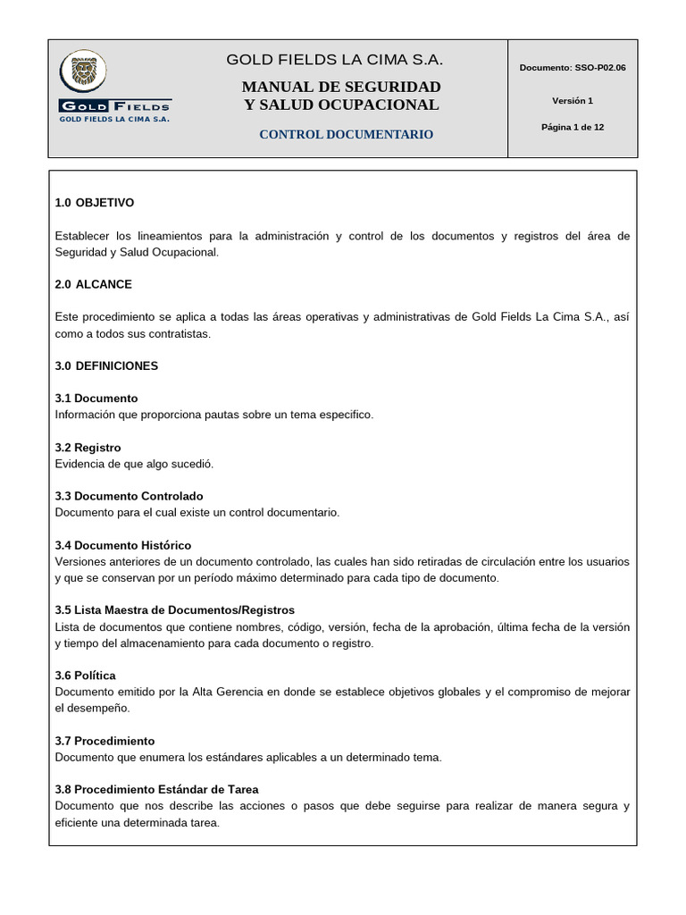 SSO-P 02.06 Control Documentario | PDF | Seguridad y salud ocupacional