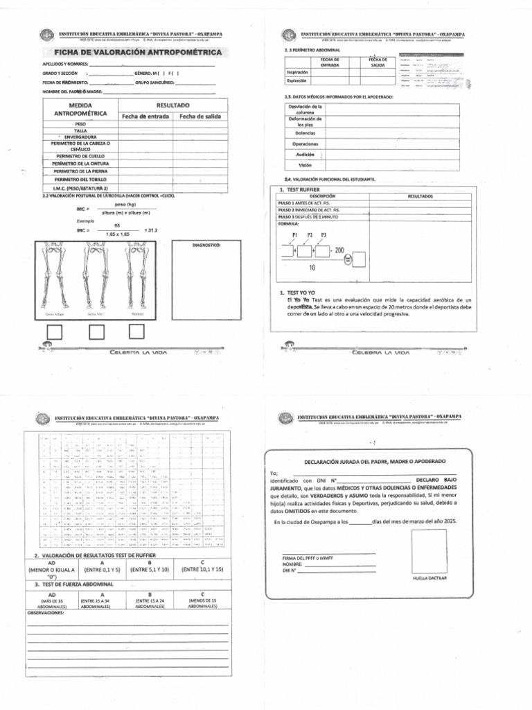 Ficha de Valoración Antropométrica | PDF
