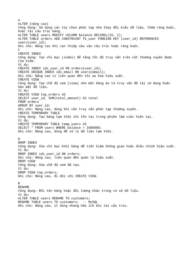 SQL Advanced DDL | PDF