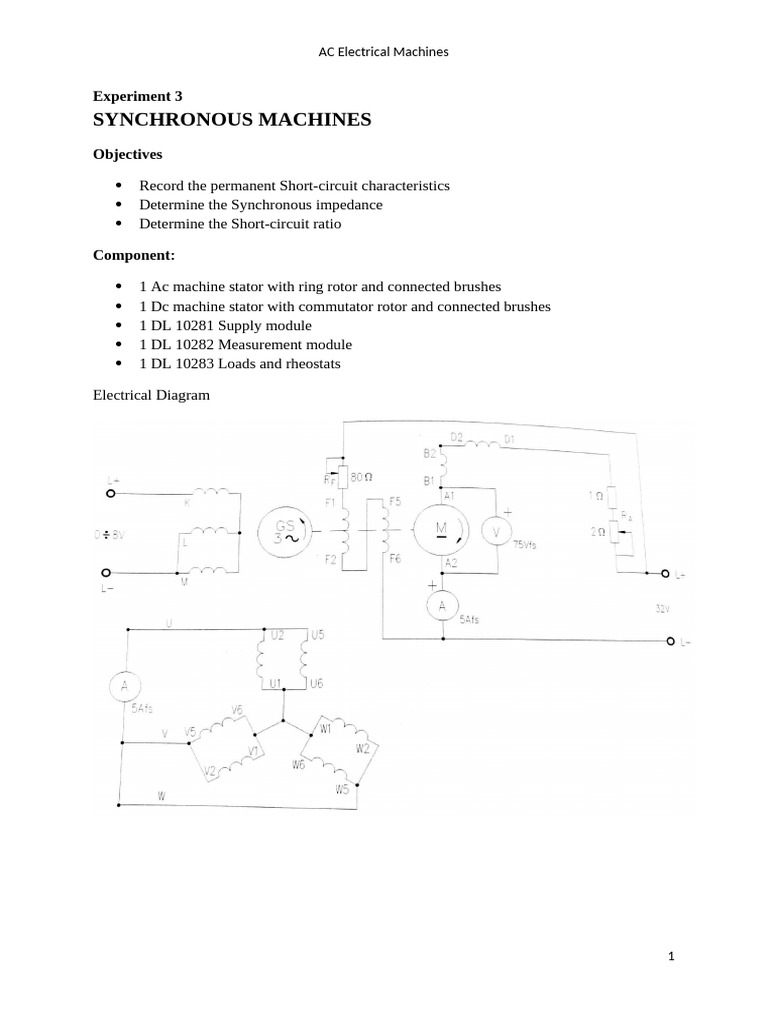 Experiment 3 SYNCHRONOUS MACHINES | PDF | Electric Motor | Electrical ...