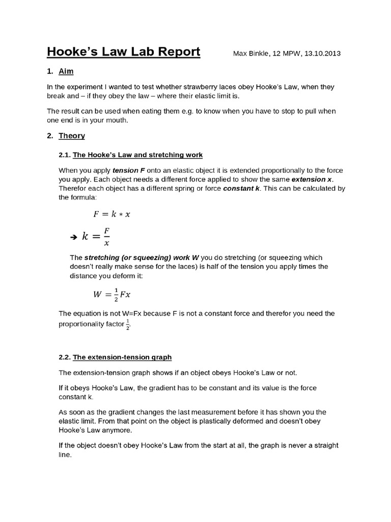 Hooke's Law Lab Report | PDF