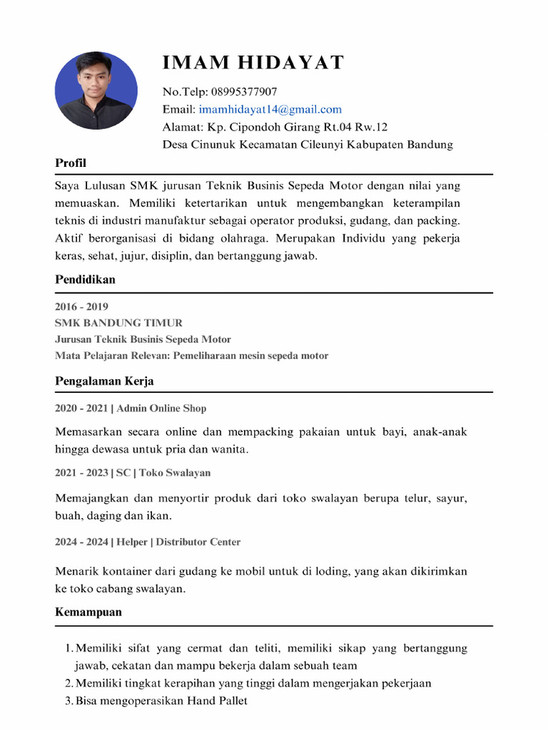 CV Imam Hidayat | PDF